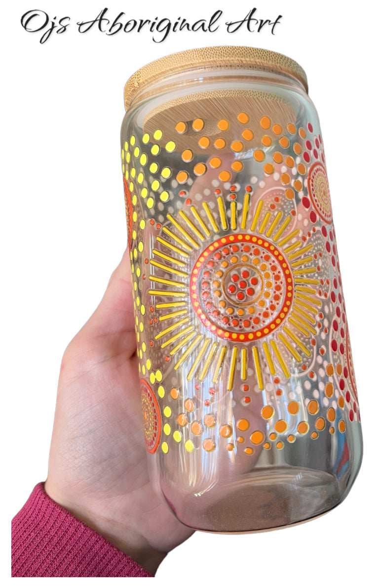Sunrise Dreaming 16oz glass tumbler – Ojs Aboriginal Art